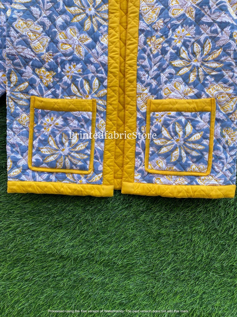 Indian Handmade Block Printed Coat With Pockets Cotton Quilted Floral ...