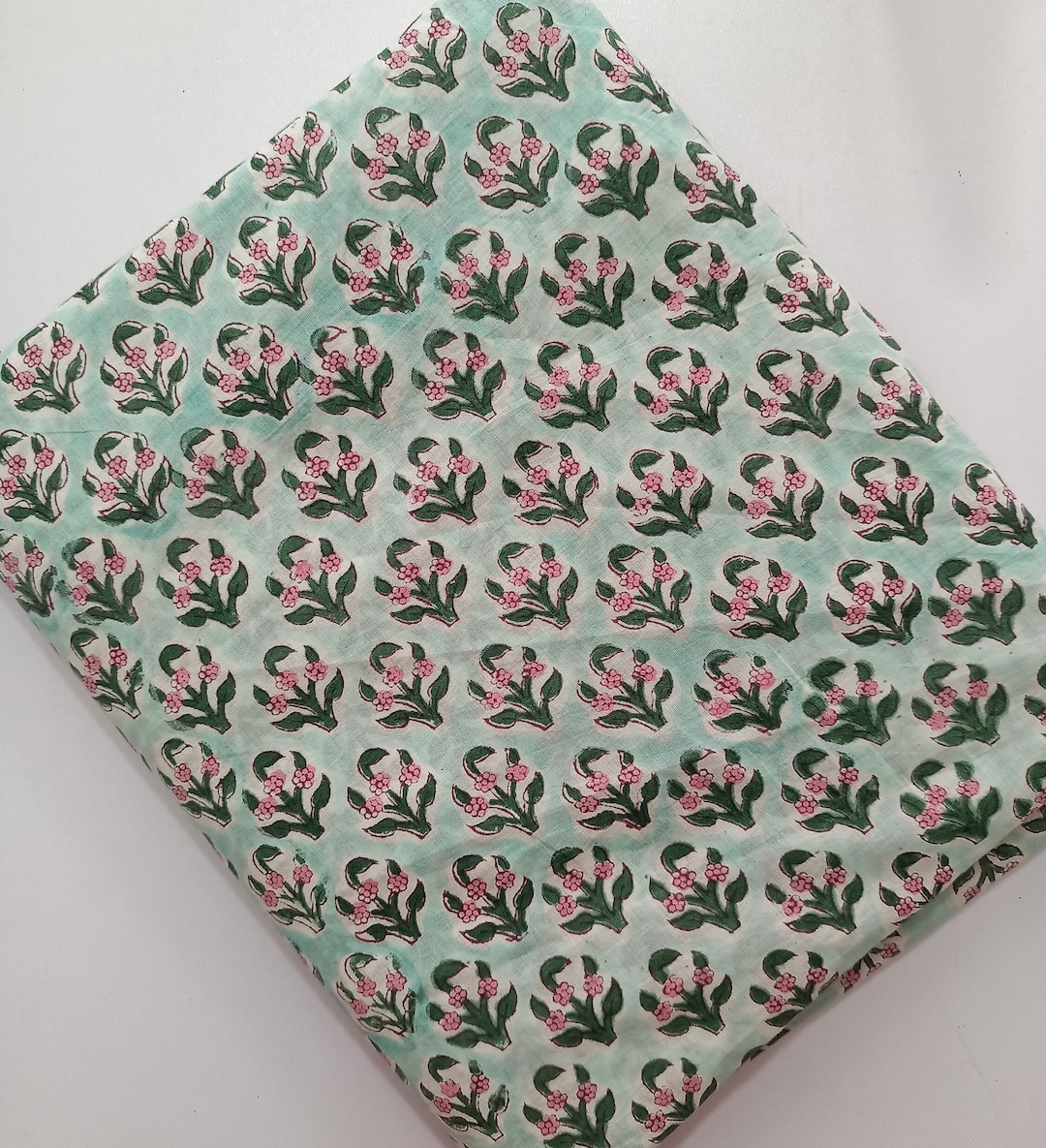 Green Floral Block Print Cotton Fabric, Sewing Material by the Yard - Etsy