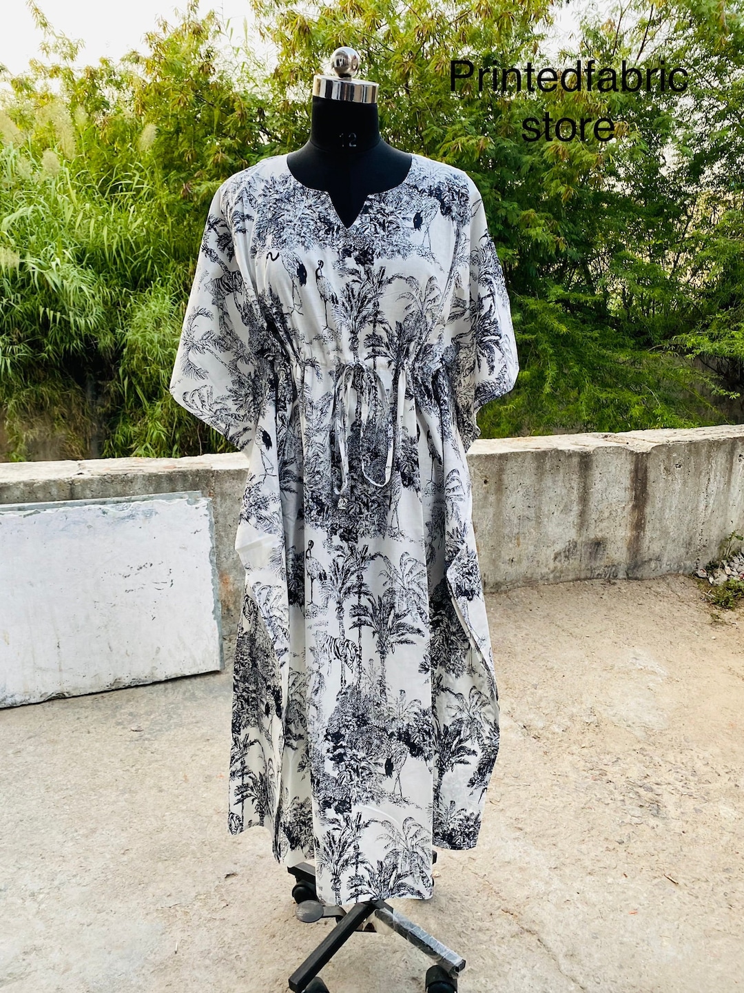 Jungle Hand Block Print Women Dress, Indian Handmade Long Kaftan Dress ...