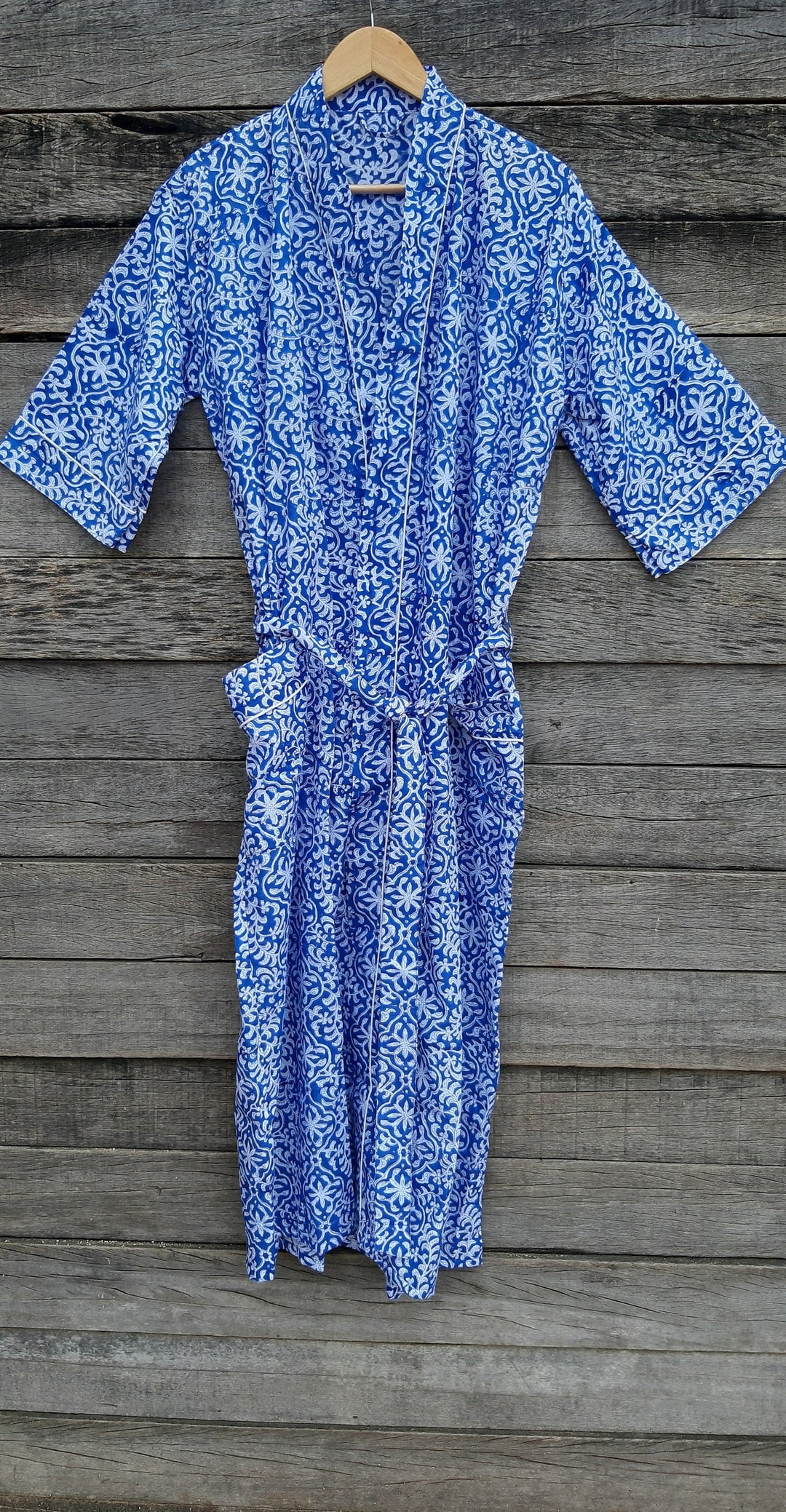 Block Print Robes, Blue Robes, Floral Kimono, Handmade Print, Kimono ...