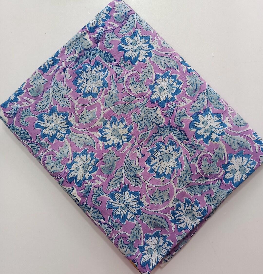 Purple Floral Block Print Cotton Fabric, Indian Cloth by the Yard - Etsy