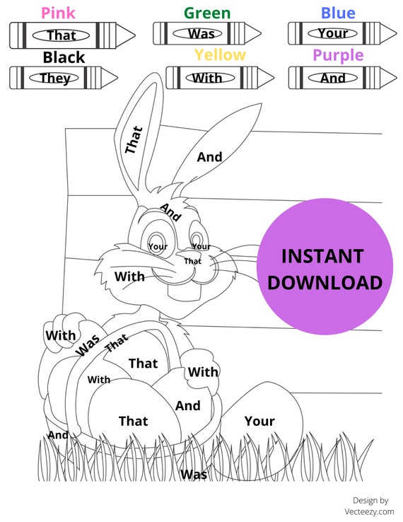 Easter Bunny Color by Sight Word - Etsy