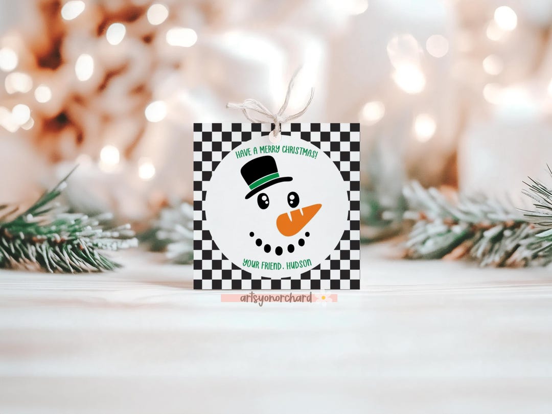 Editable Snowman Kids Christmas Sticker, Holiday Party Treat Label ...