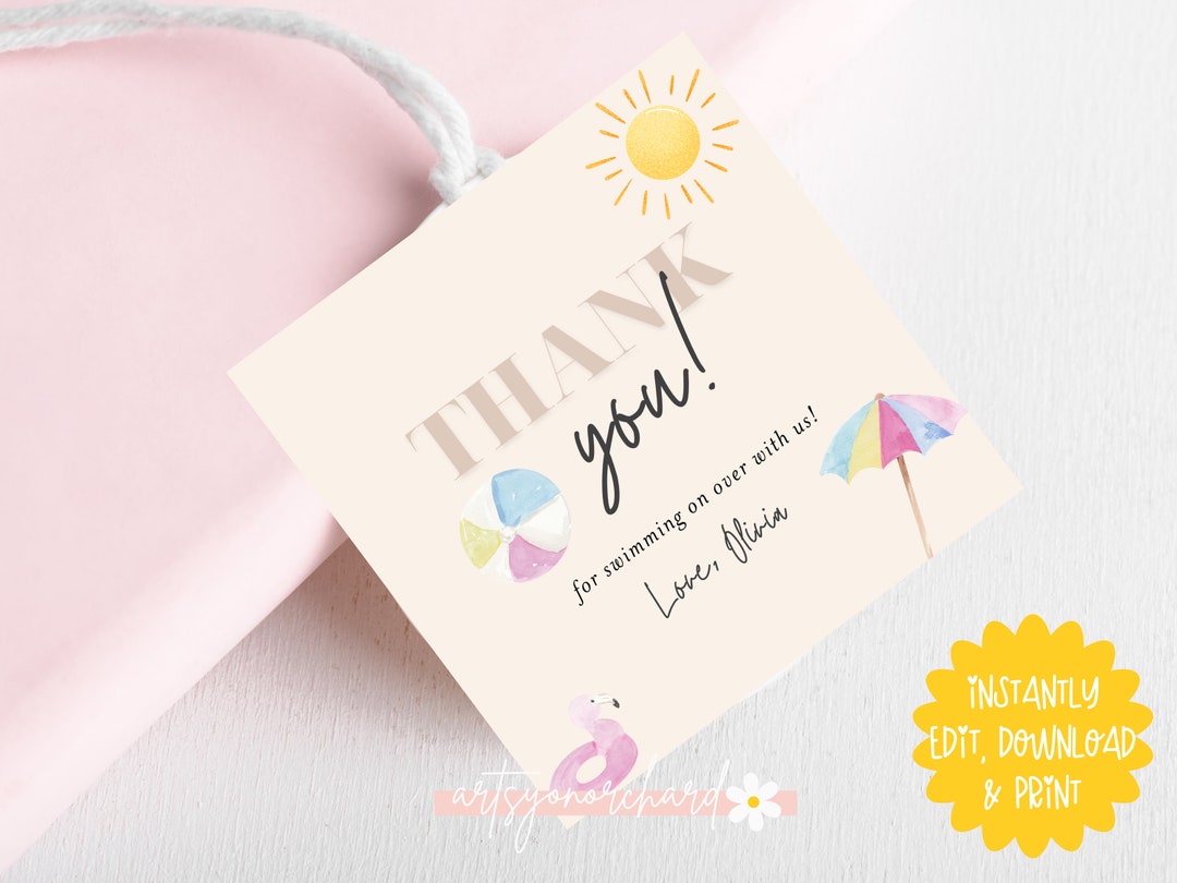 Pool Party Gift Tag, Pool Birthday Party Sticker, Swimming Pool ...