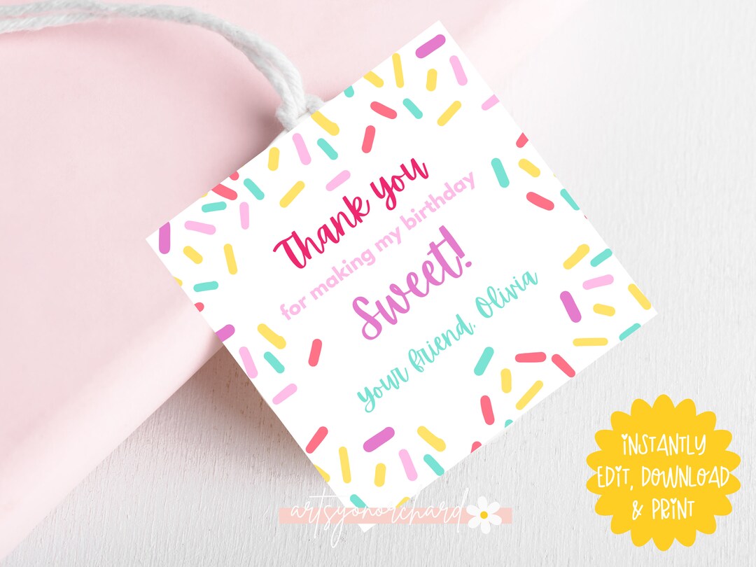 Editable Sweet Party Thank You Label Gift Tags, Goody Bag Sticker ...