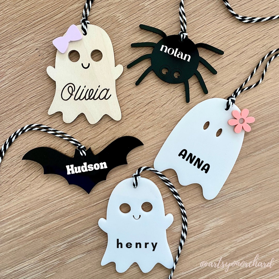 Ghost Tag Halloween Tags Name Tags Halloween Bucket Tags Custom Name ...