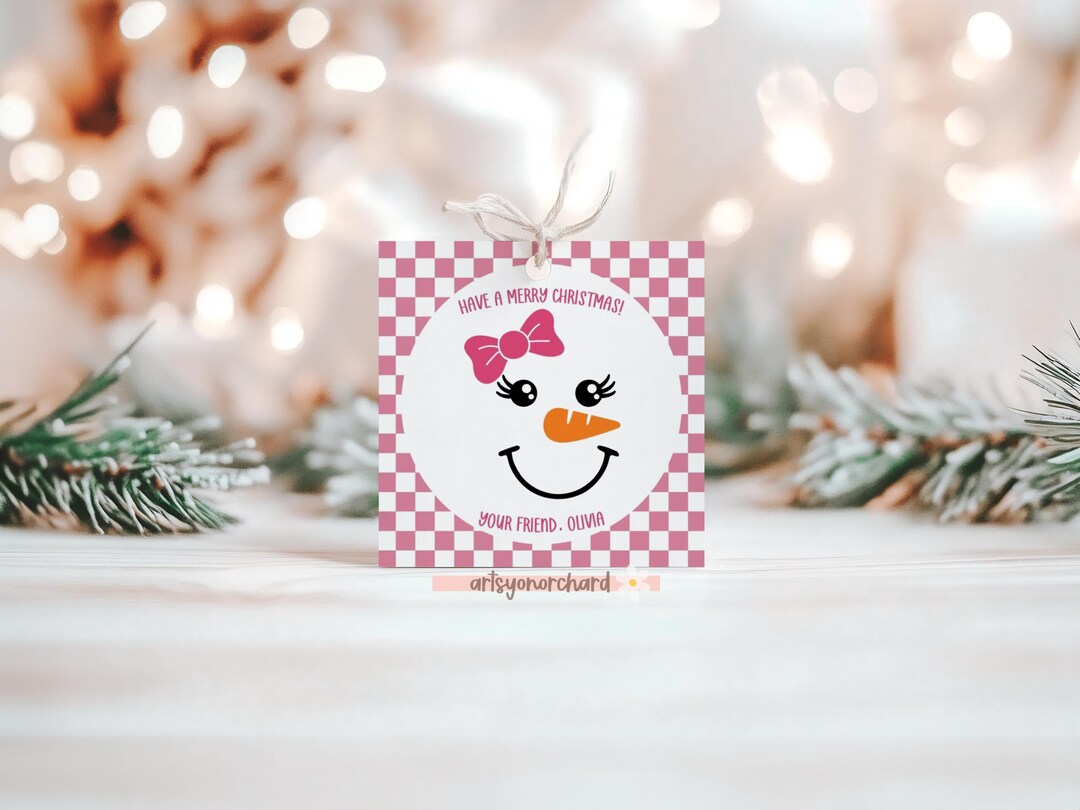Editable Snowman Kids Christmas Sticker, Holiday Party Treat Label ...