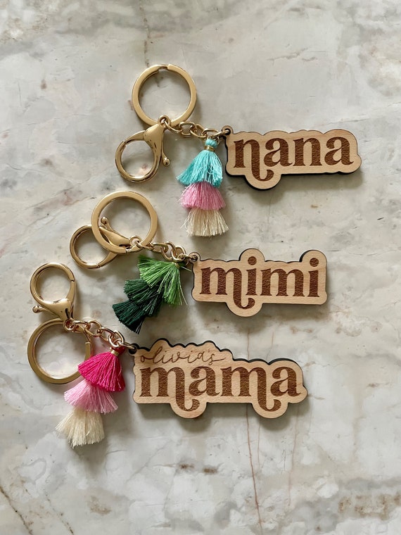Personalized Mama Keychain Wood Mama Keychain Girl Mom Boy | Etsy