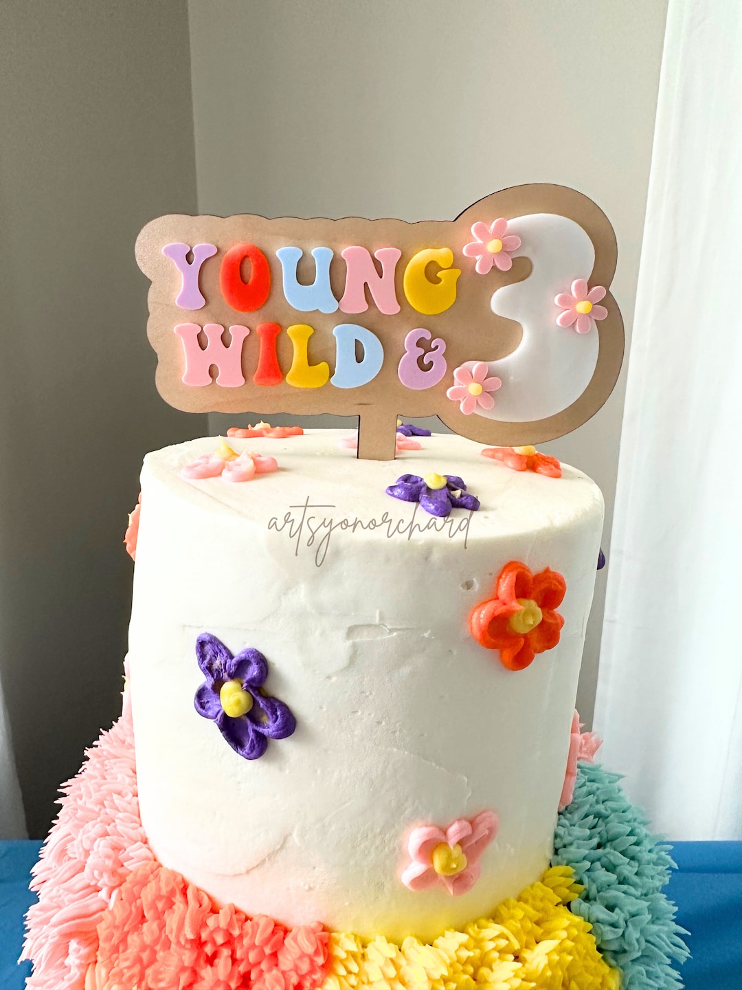 Young Wild and 3 Cake Topper, Third Birthday Cake Topper, Retro Cake ...