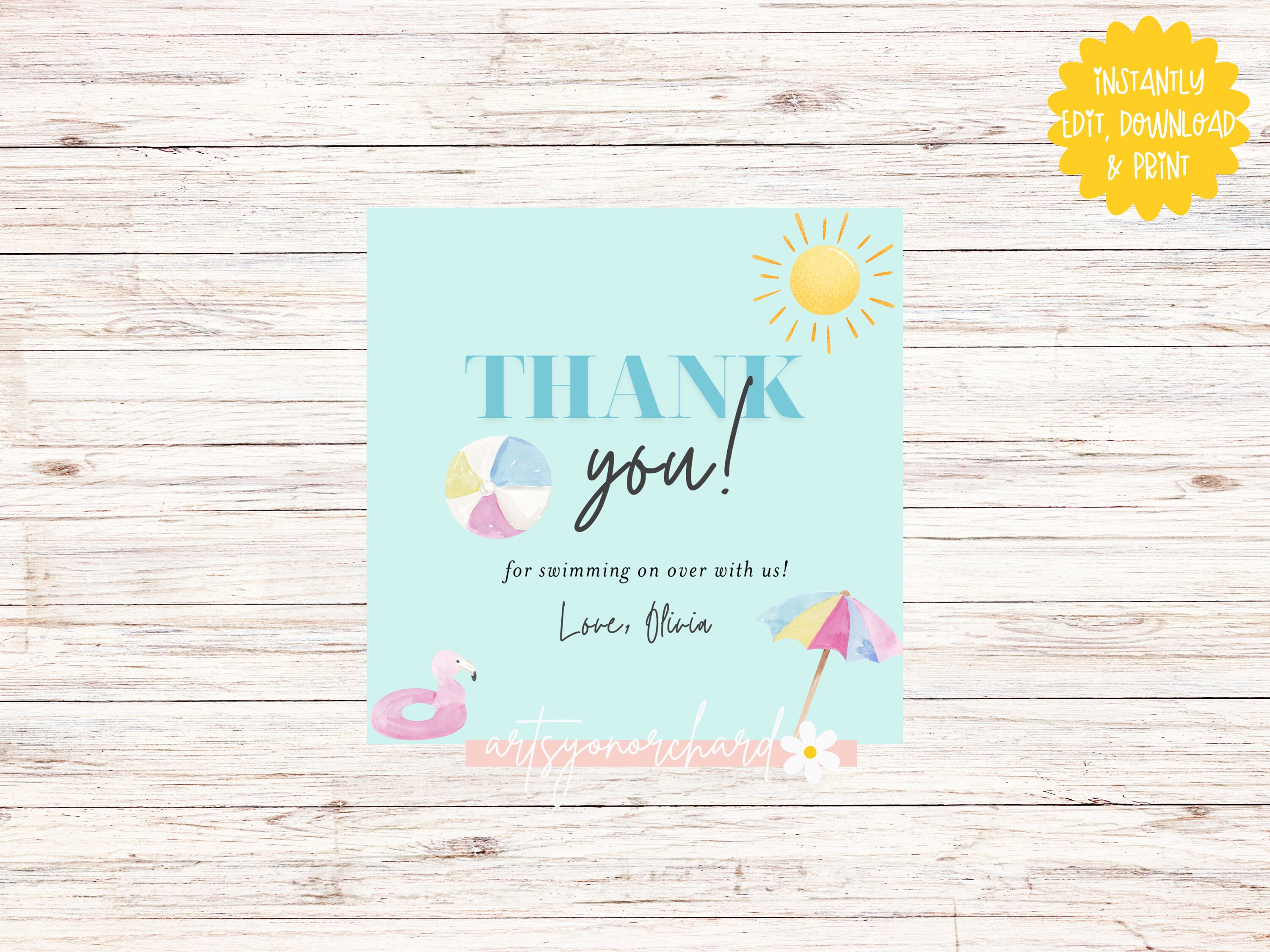 Pool Party Gift Tag, Pool Birthday Party Sticker, Swimming Pool ...