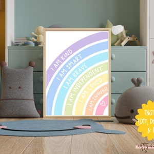 Affirmations for Kids, Rainbow Affirmations Print, I Am Kind Smart ...