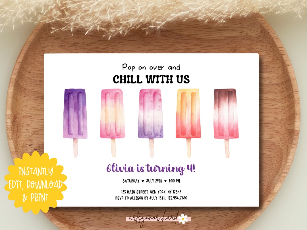 Popsicle Birthday Invitation, Printable Popsicle Invite, Summer ...