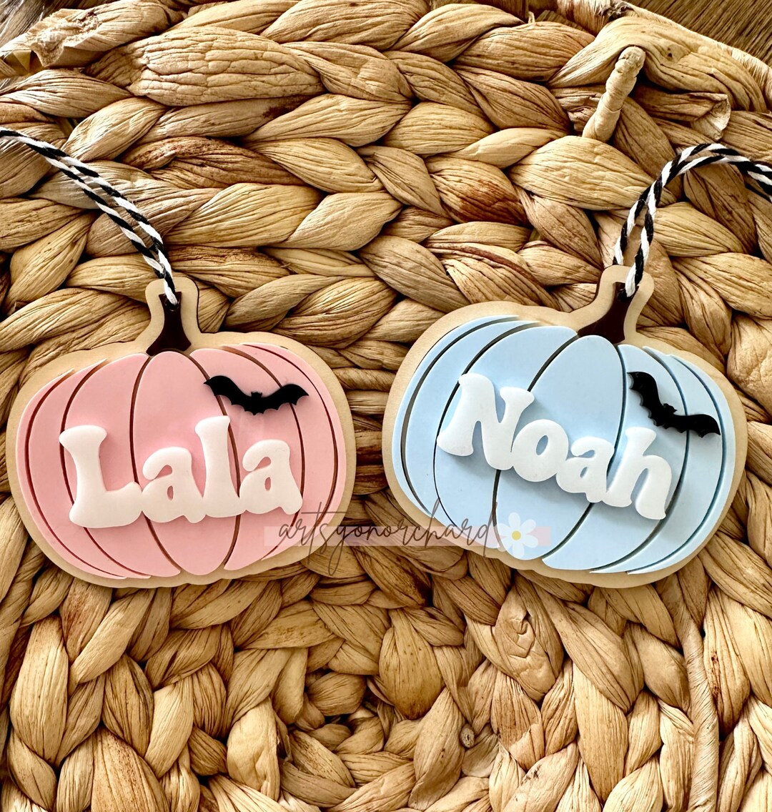 Pumpkin Tag Halloween Tags Name Tags Halloween Bucket Tags Custom Name ...