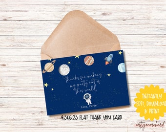 Outspace, Moon, Astronaut Thank You Card With Balnk Backside for ...