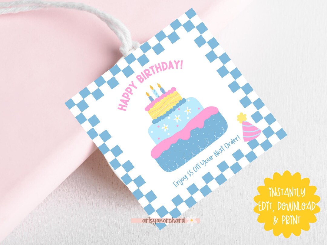 Instant Download Happy Birthday Tags, Personalized Gift Tag, Goody Bag ...