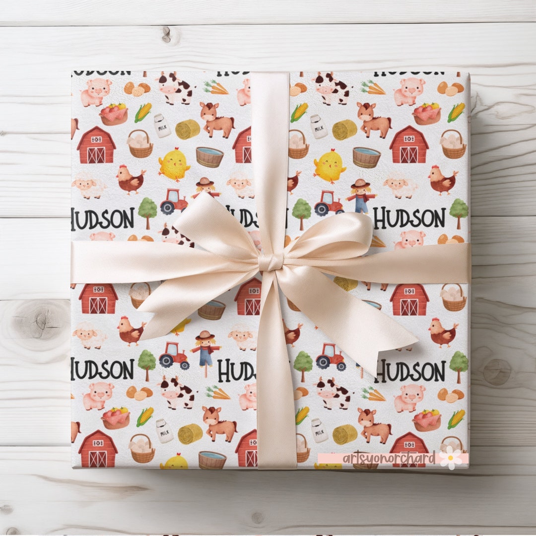 Personalized Baby Boy Farm Gift Wrap, Custom Boy Farm Baby Gift, Red ...