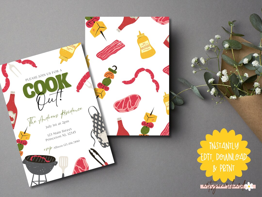 BBQ Cookout Party Invitation BBQ Pool Party Summer Cookout - Etsy