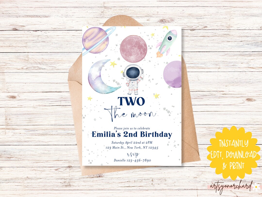 Two the Moon 2nd Birthday Invitation Template, Two the Moon Girl ...