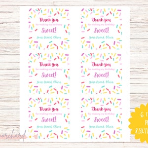 Editable Sweet Party Thank You Label Gift Tags Goody Bag - Etsy