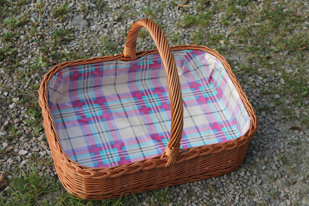 Willow Tray With Purple-turquoise-red Checkered Lining.new Design ...
