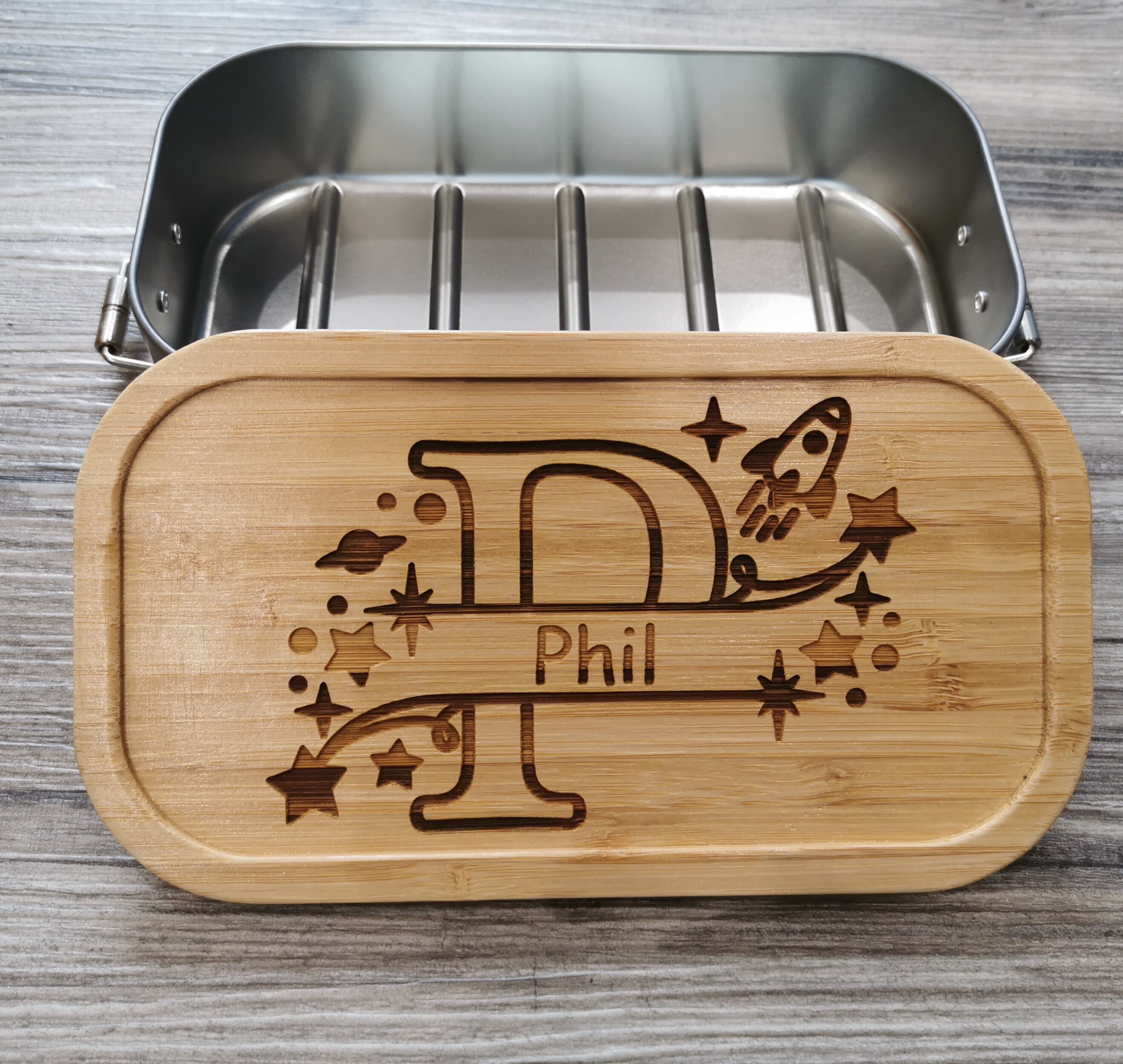 Personalized bread box for kids monogram name rocket stars | Etsy