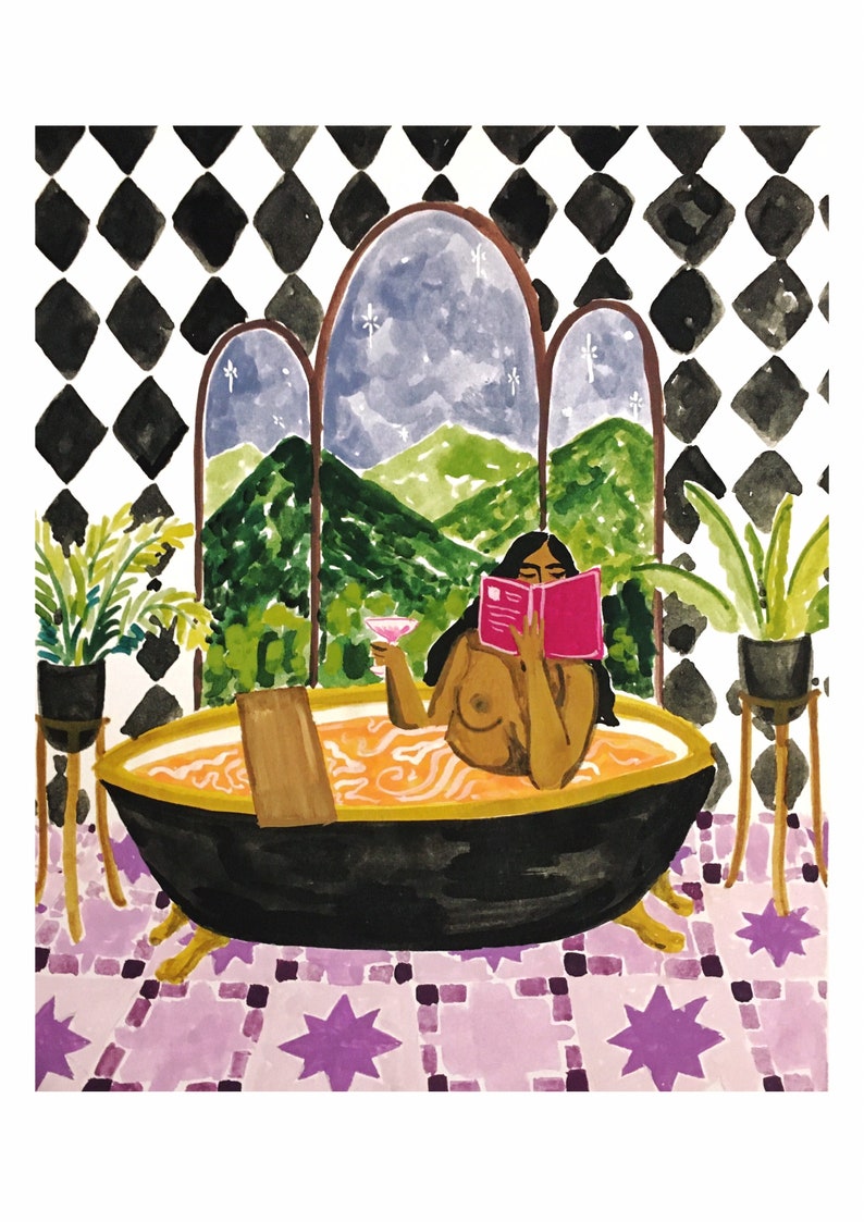 Me Time Digital Print · Mountain Scenery Watercolor Painting · Boho ...