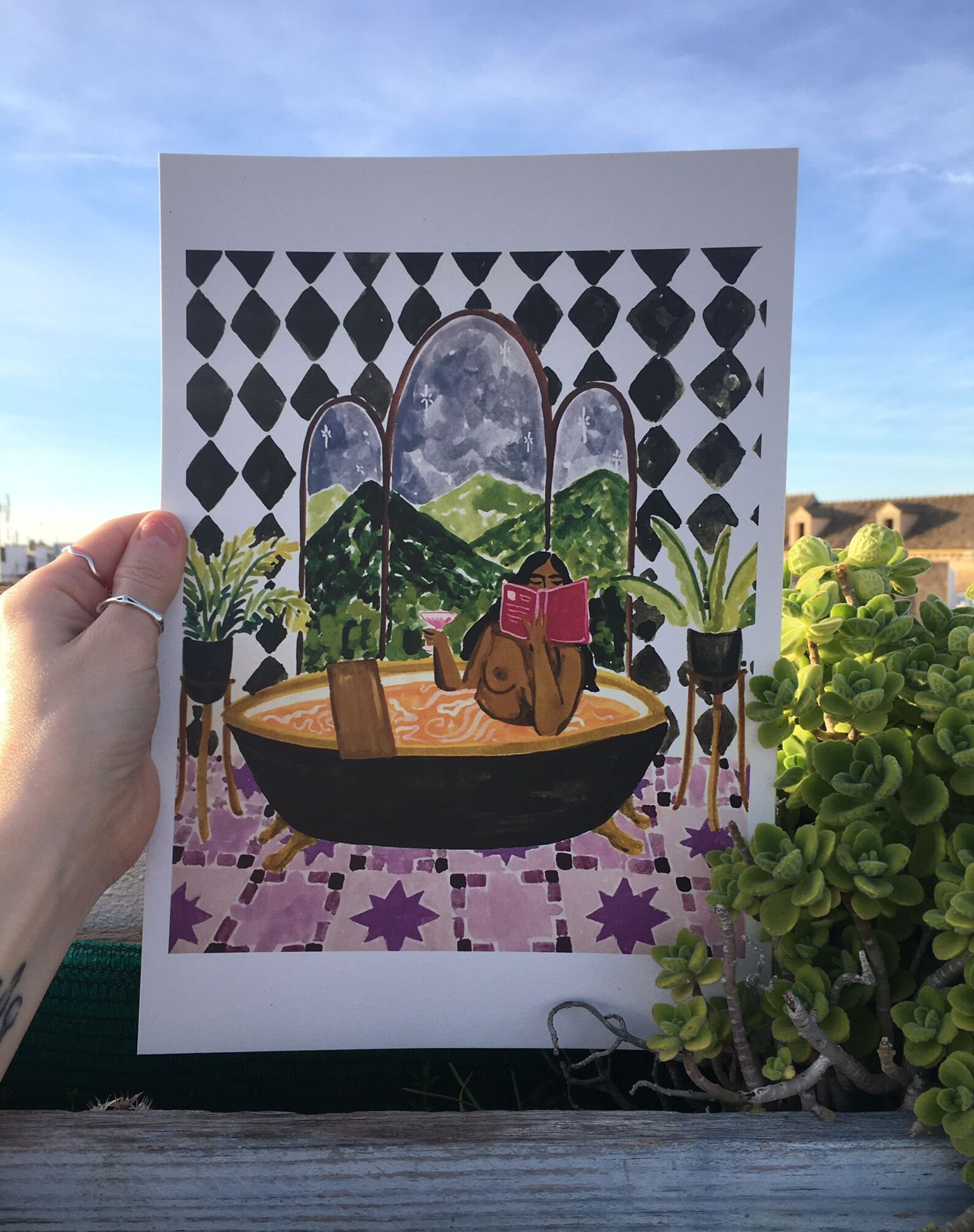 Me Time Digital Print Mountain Scenery Watercolor Painting Boho Wall ...