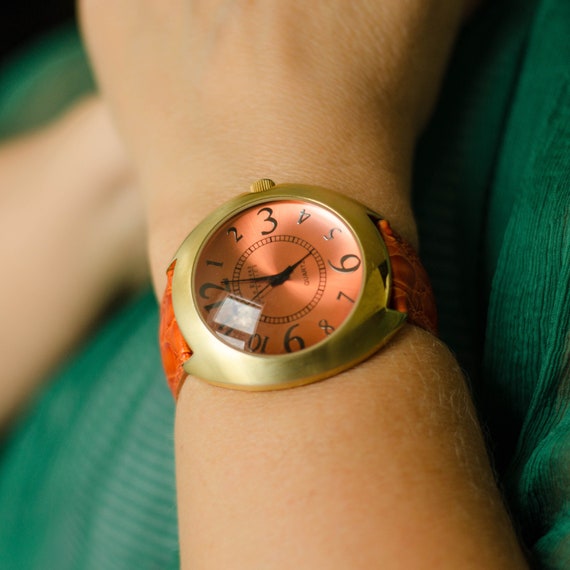 Joan Rivers Cuff Watch Bracelet Orange Watch With Alligator - Etsy