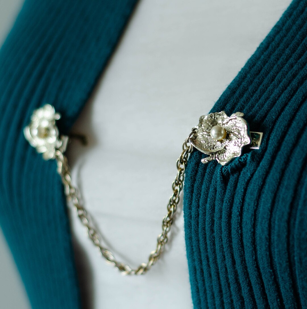 Pearl Jewelry Cardigan Clip, Gold Leaf Sweater Guard, Popular Right Now ...