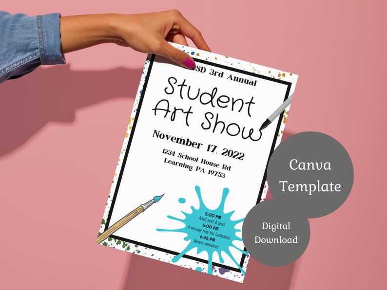 Art Show Flyer Template, Digital Download, Editable Canva Flyer ...