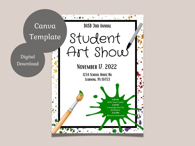 Art Show Flyer Template, Digital Download, Editable Flyer Template - Etsy