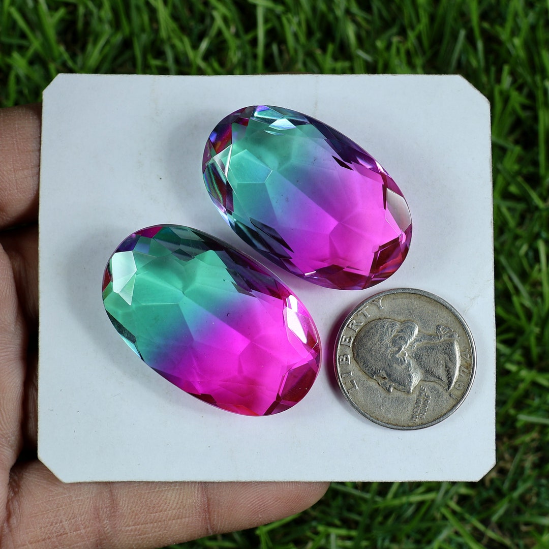 Faceted Glass Gemstone 2 Pieces 38x24 Mm, Cut Glass Stone, Beautiful ...