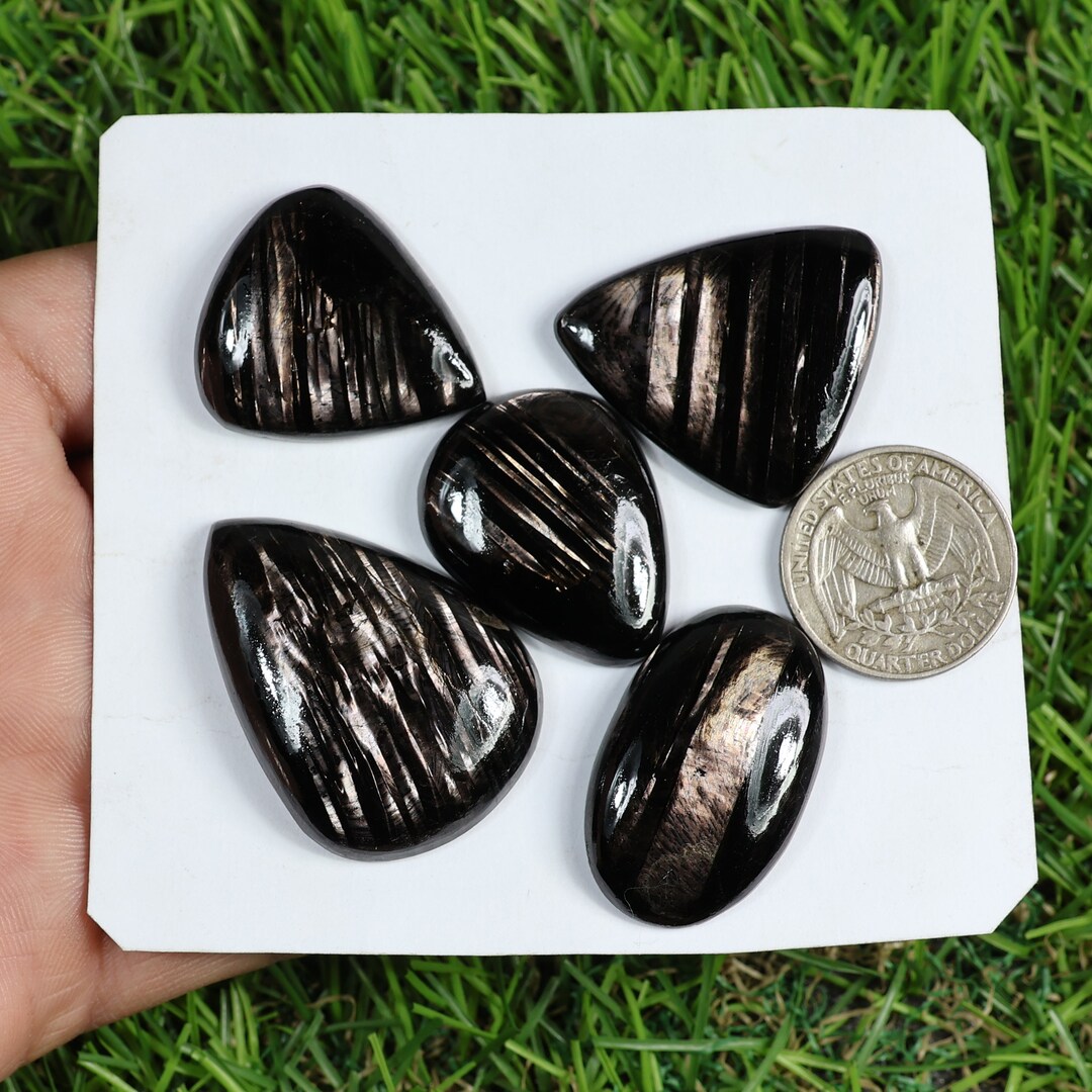 AAA Natural Hypersthene Cabochon, 5 Pcs 275 Carat, Mix Shape ...