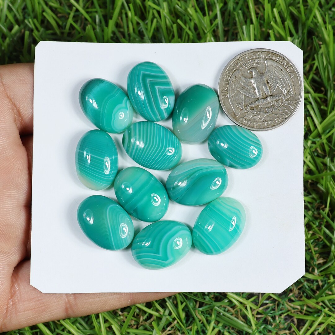 Green Banded Agate Gemstone Lot, 11 Pcs 135 Carat, Oval Cabochon Banded ...