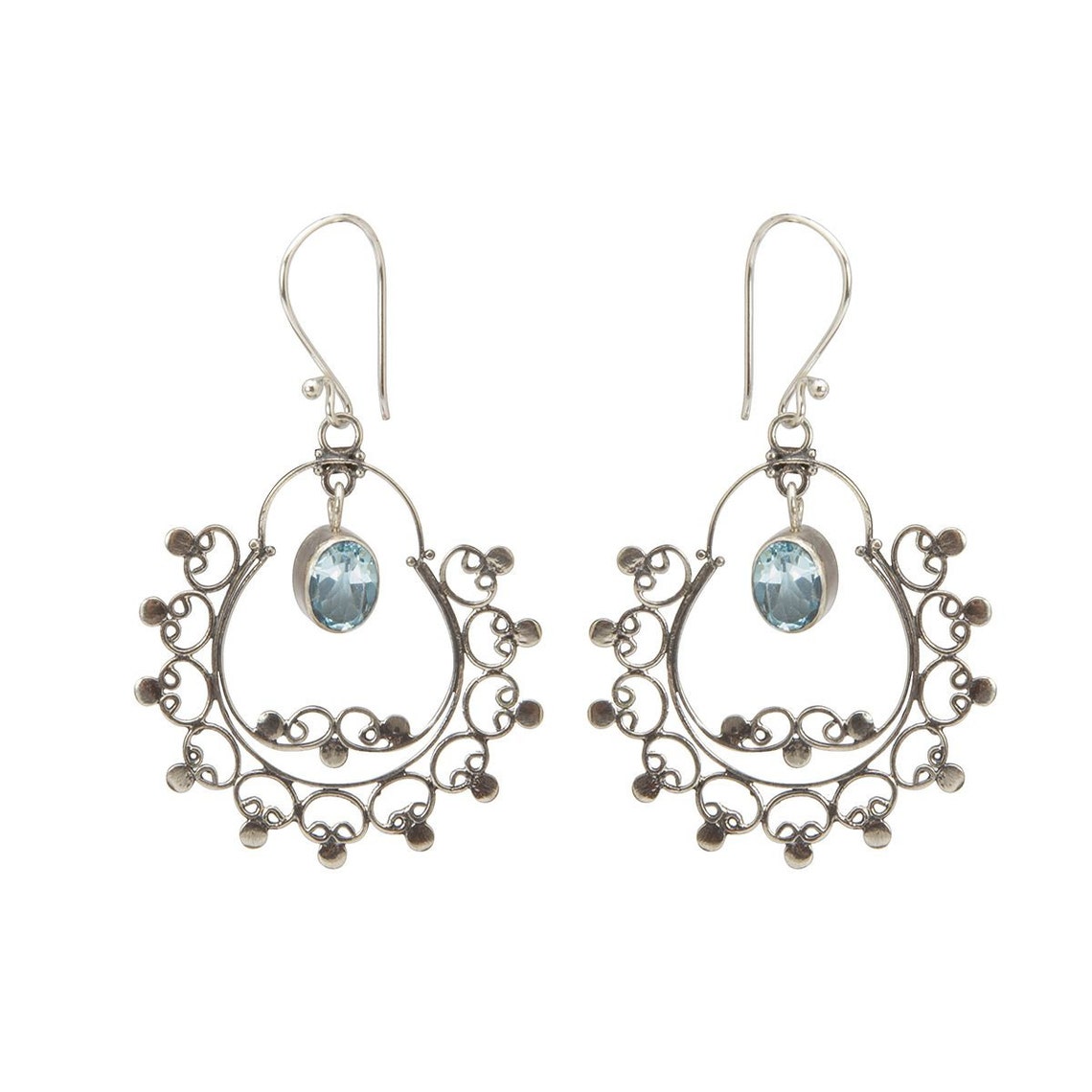 Silver Law Earrings With Faceted Blue Topaz | Etsy