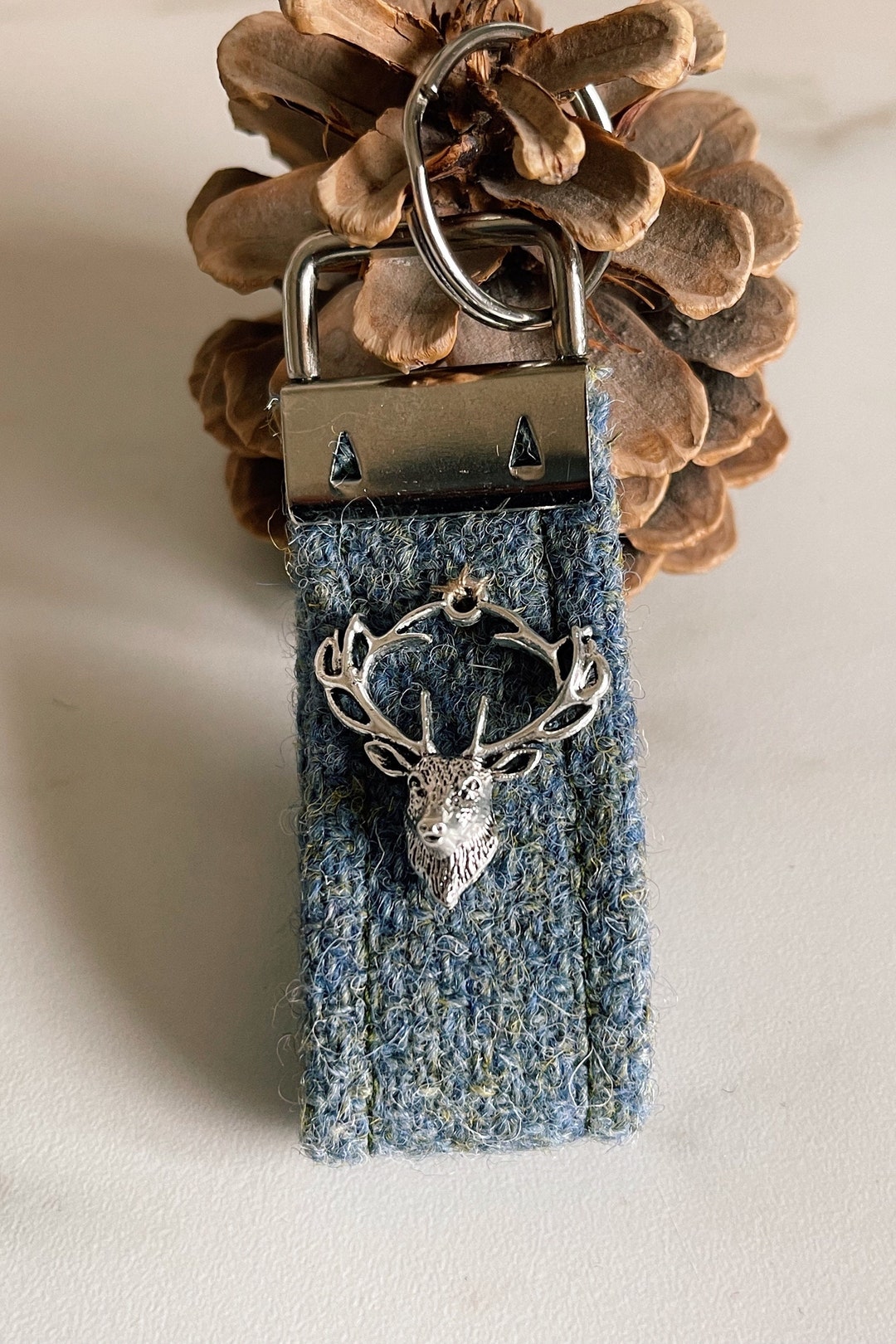 Harris Tweed Keyring With Stag Charm, Scottish Handmade Gift, Hebridean ...