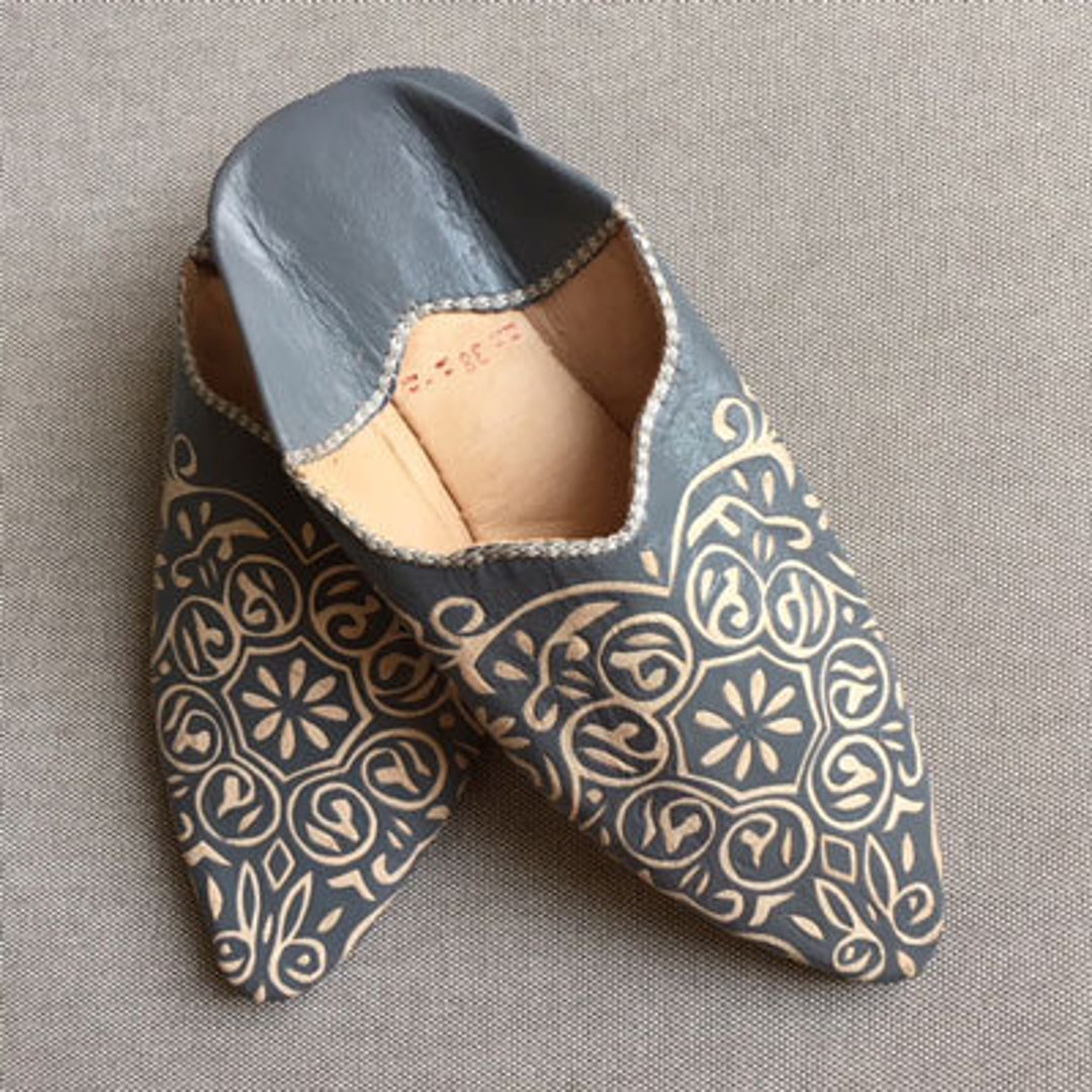 Moroccan Babouche Women SADI Grey - Etsy