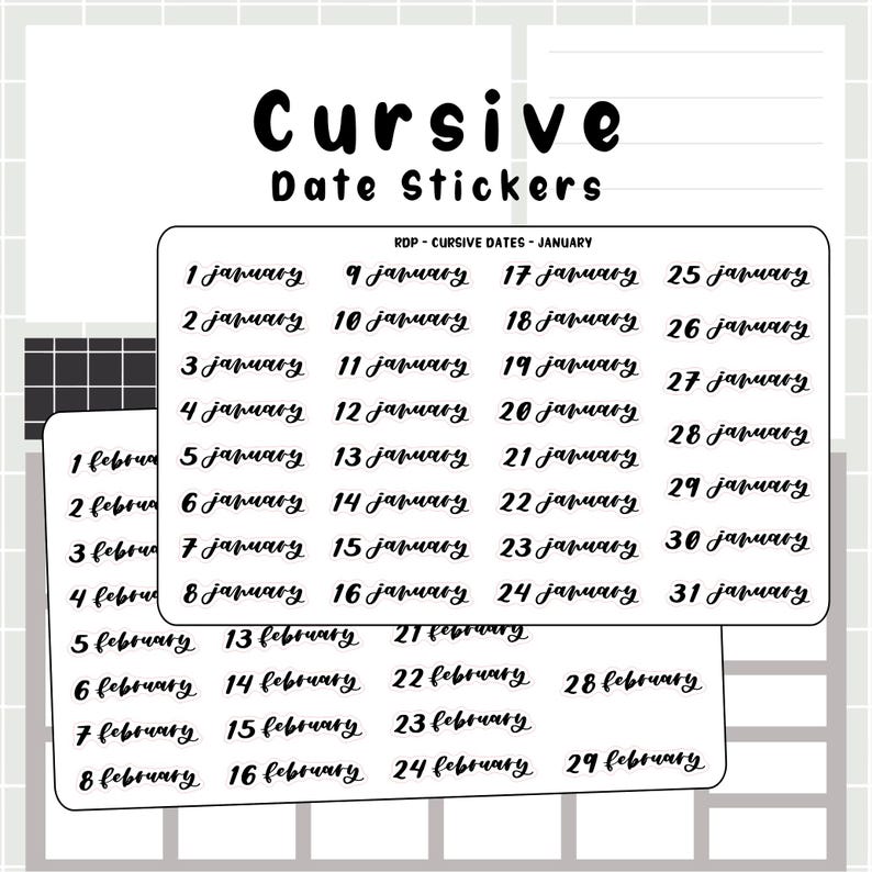 Cursive - Date Stickers - Etsy