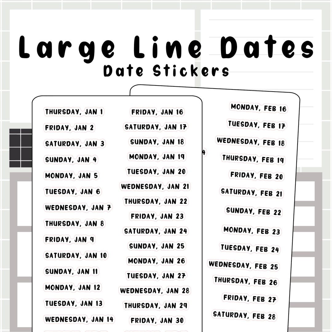Large Line Dates - Date Stickers 2026 - Etsy