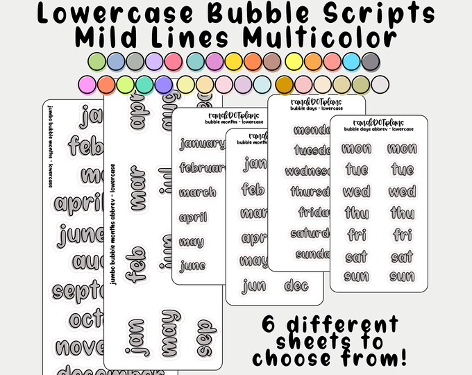 Lowercase Bubble Scripts Mild Liners Multicolor - Etsy