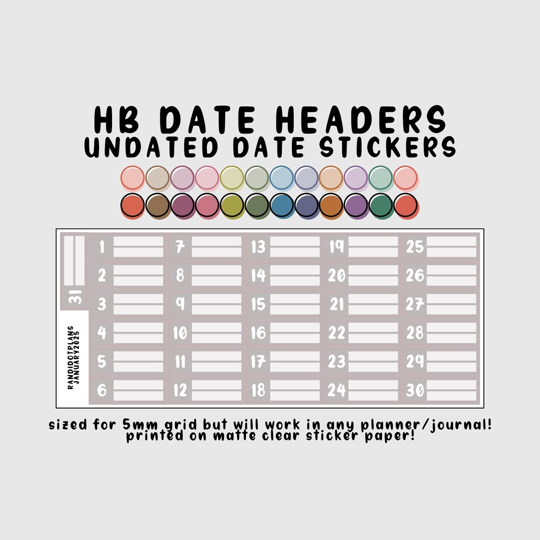 Undated Date Headers - Hobonichi Colors - Etsy