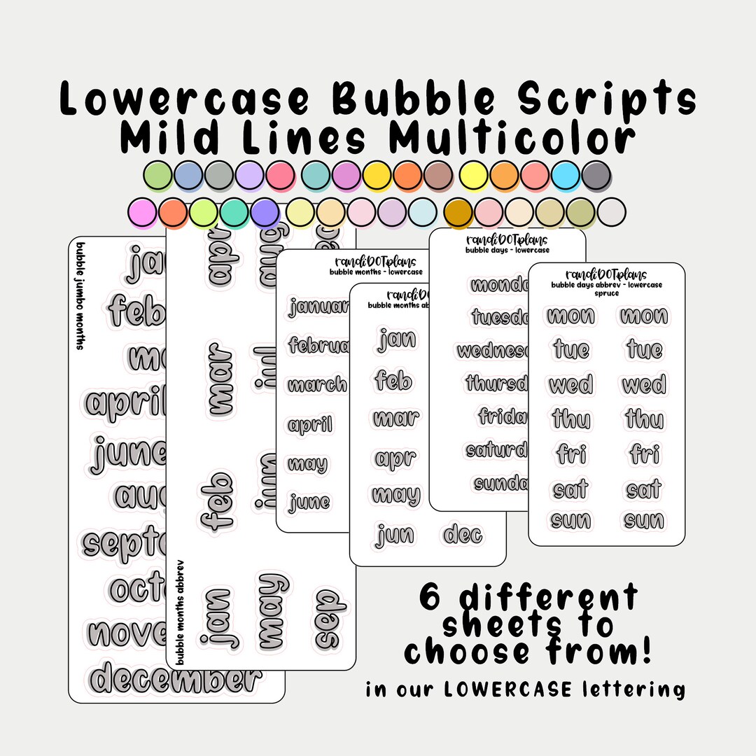 Lowercase Bubble Scripts Mild Liners Multicolor - Etsy Lowercase Bubble Scripts Mild Liners Multicolor - Etsy