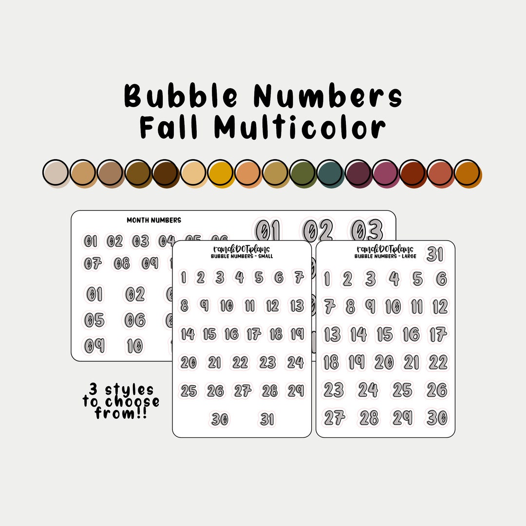Bubble Number Stickers Fall Multicolor - Etsy