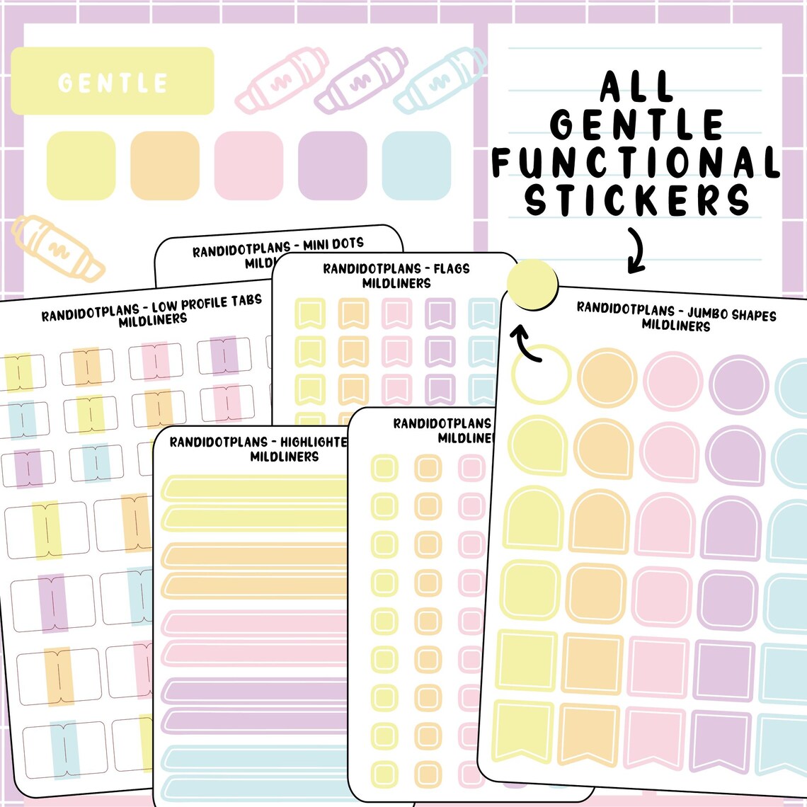 GENTLE Functional Stickers - Mild Liner Multicolor - Etsy