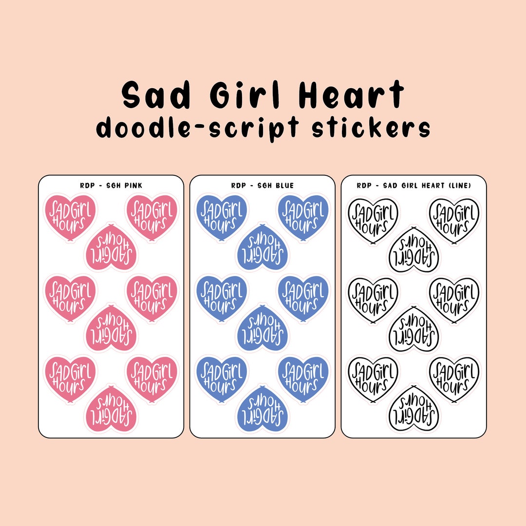 Sad Girl Heart - Doodle-script Stickers - Etsy