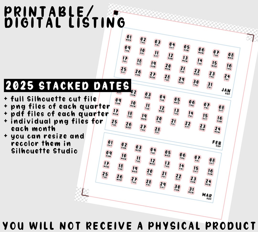 2025 Stacked Dates - Digital Sticker Set - Etsy
