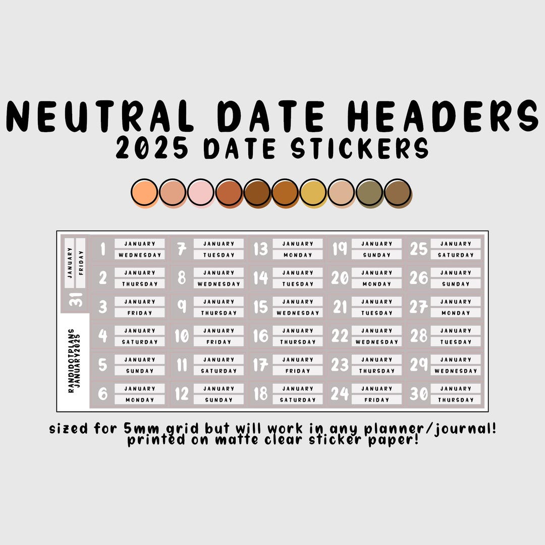 2025 Date Headers - Neutral Liner Multicolor - Etsy