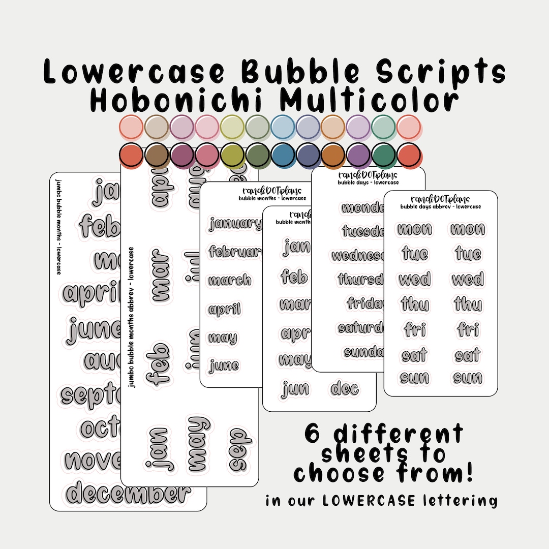 Lowercase Bubble Scripts Hobonichi Multicolor - Etsy