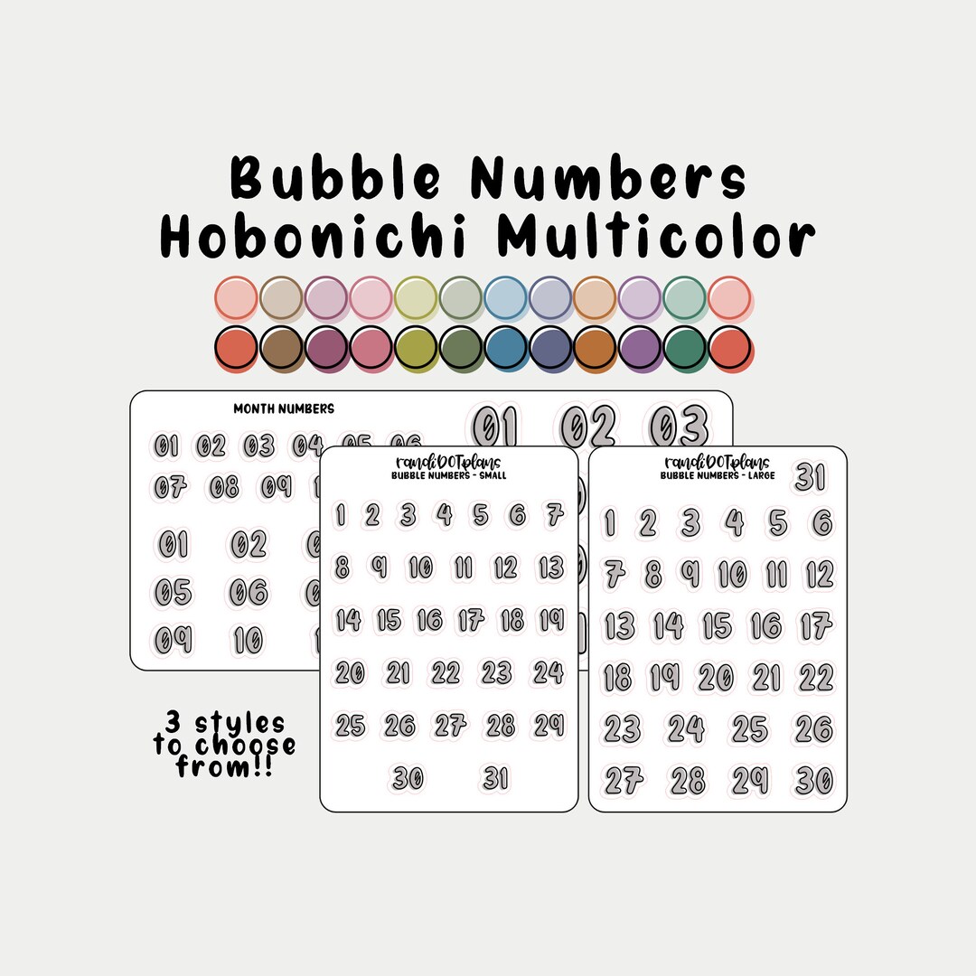 Bubble Numbers - Hobonichi Multicolor - Etsy
