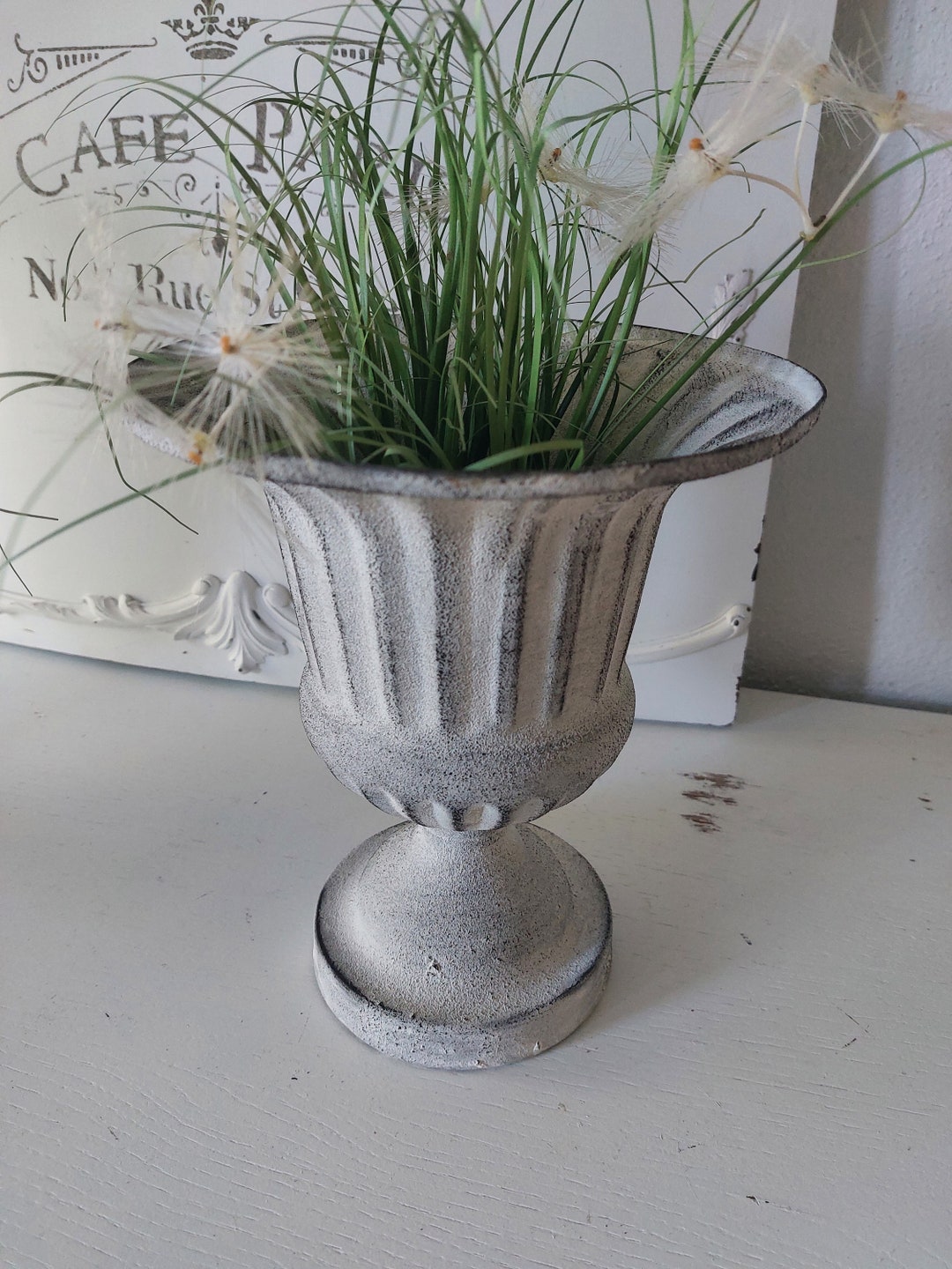 Amphora in Country House Style in Gray Matt Cup Antique Look Gray Metal ...